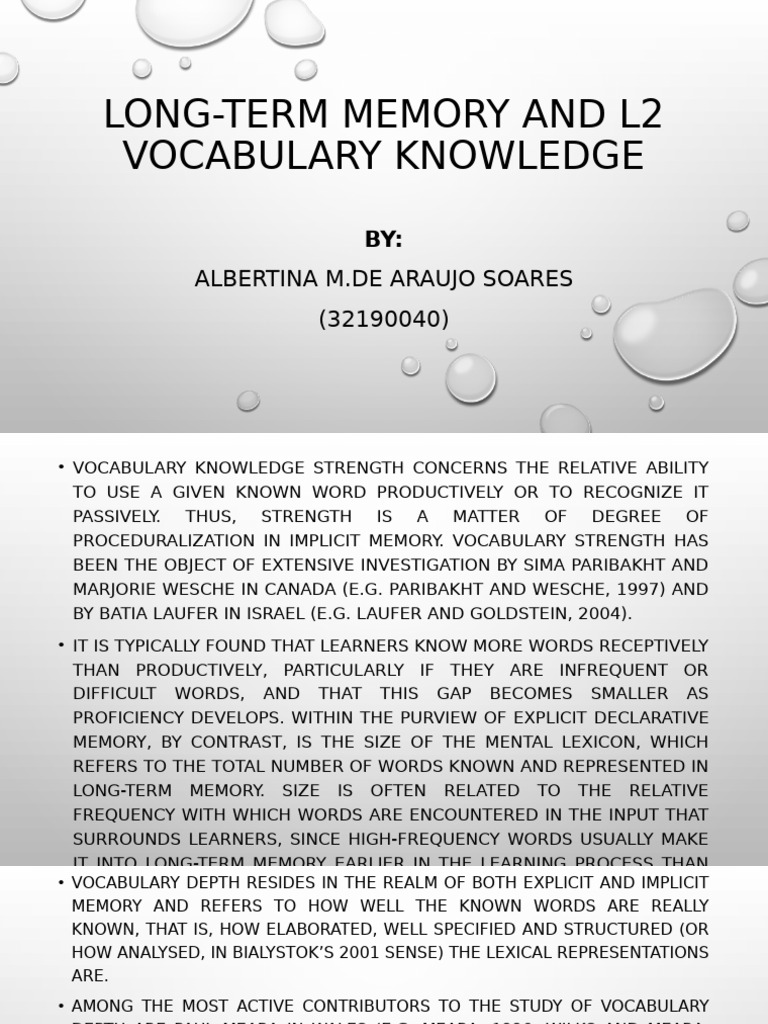Long-Term Memory and L2 Vocabulary Knowledge | PDF