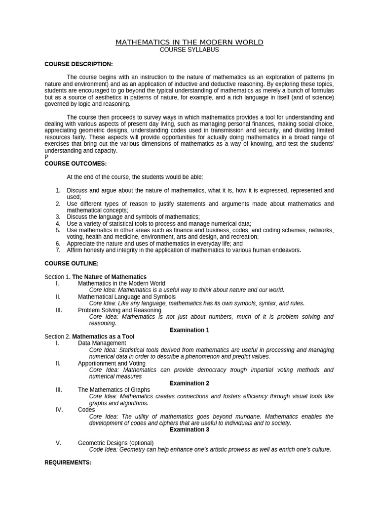 Mathematics in The Modern World Syllabus | PDF