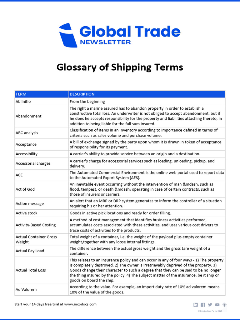 Glossary of Shipping TermsIDGTN | PDF