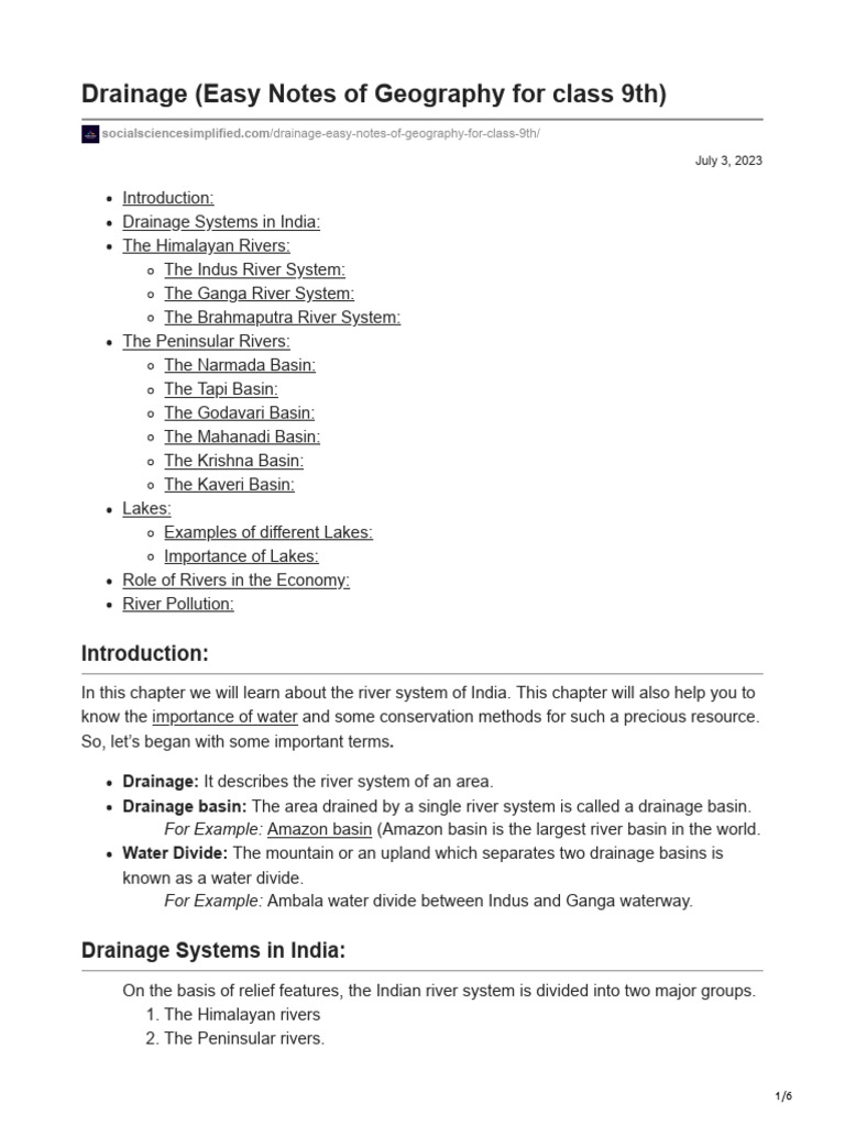 Socialsciencesimplified.com-Drainage Easy Notes of Geography for Class ...