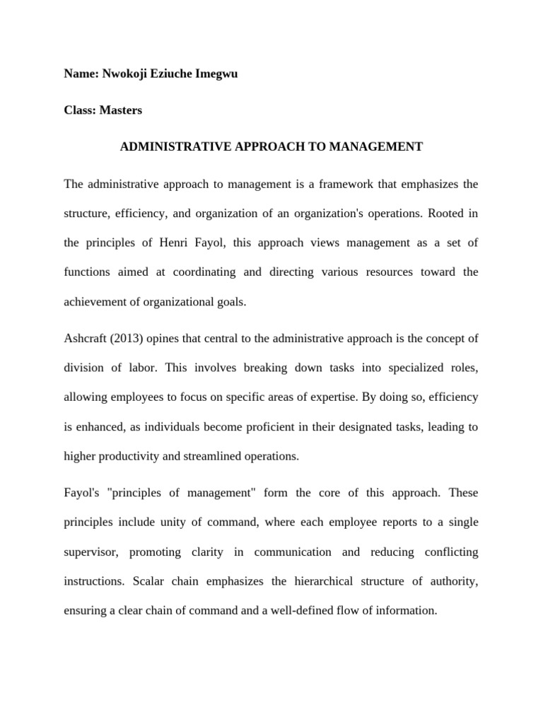 Administrative Approach to Management | PDF