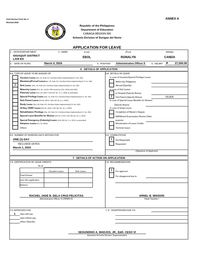 2020 New Leave Form 6 Lahi | PDF