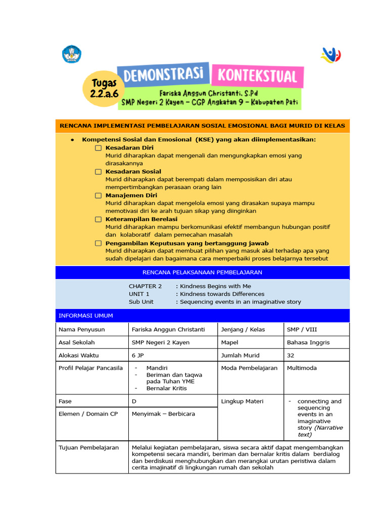 2.2.a.6 DEMONSTRASI KONTEKSTUAL RPP 8.1 Chapter 2 Unit 1 FARISKA | PDF