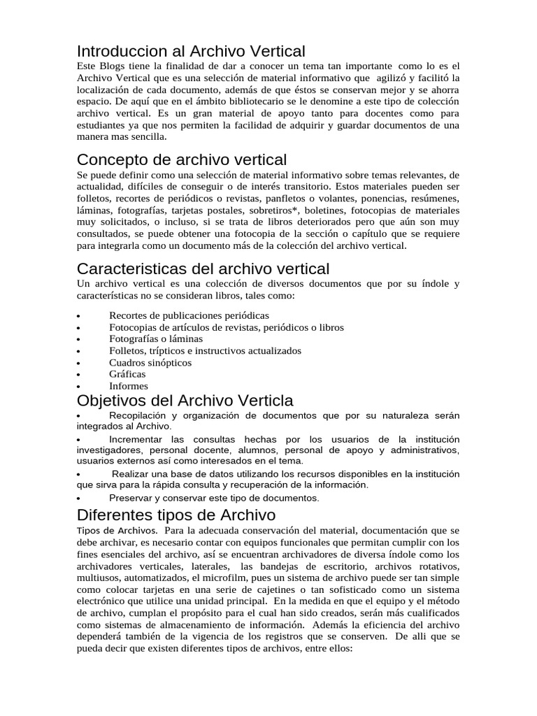 Introduccion Al Archivo Vertical | PDF
