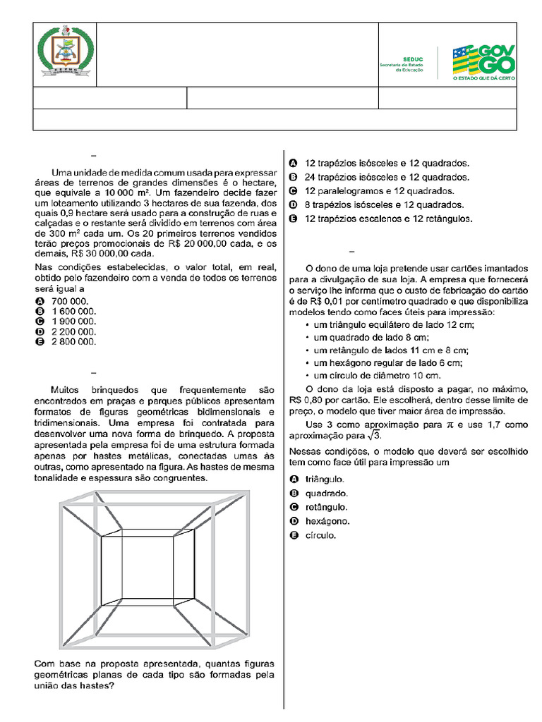 Aula 13 - Matemática para o ENEM - Questões | PDF