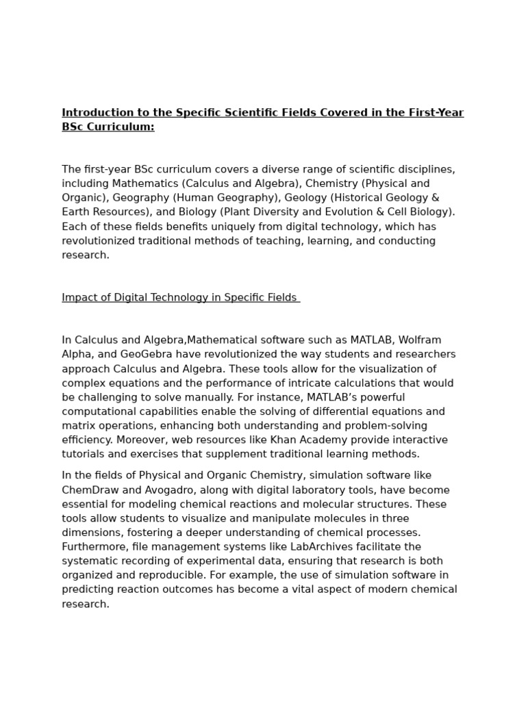 Introduction To The Specific Scientific Fields Covered in The First ...