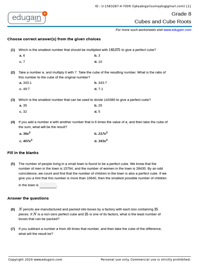 Grade 8 Cubes and Cube Roots | PDF