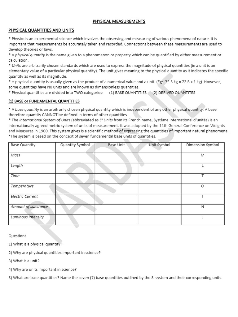 Physical Quantities | PDF
