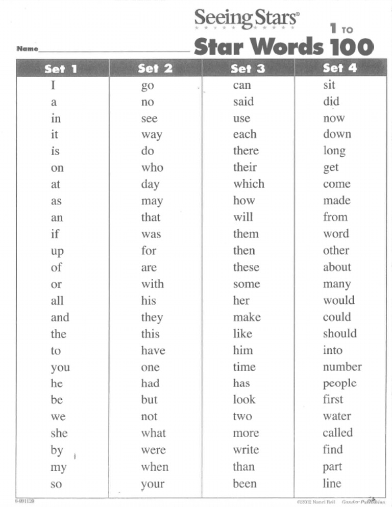 Star Words 1 100 | PDF