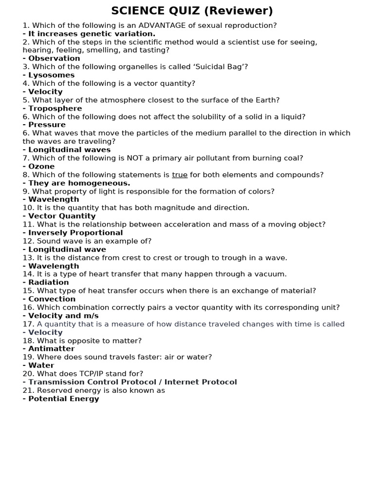 Science Quiz Reviewer | PDF