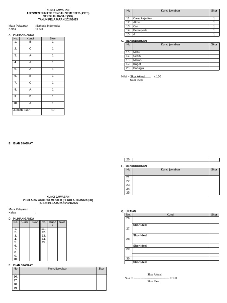 Format Kunci Jawaban K 13 dan Kurmer | PDF