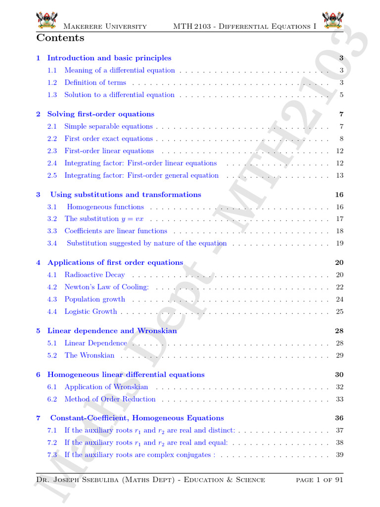 Notes MTH2103 | PDF
