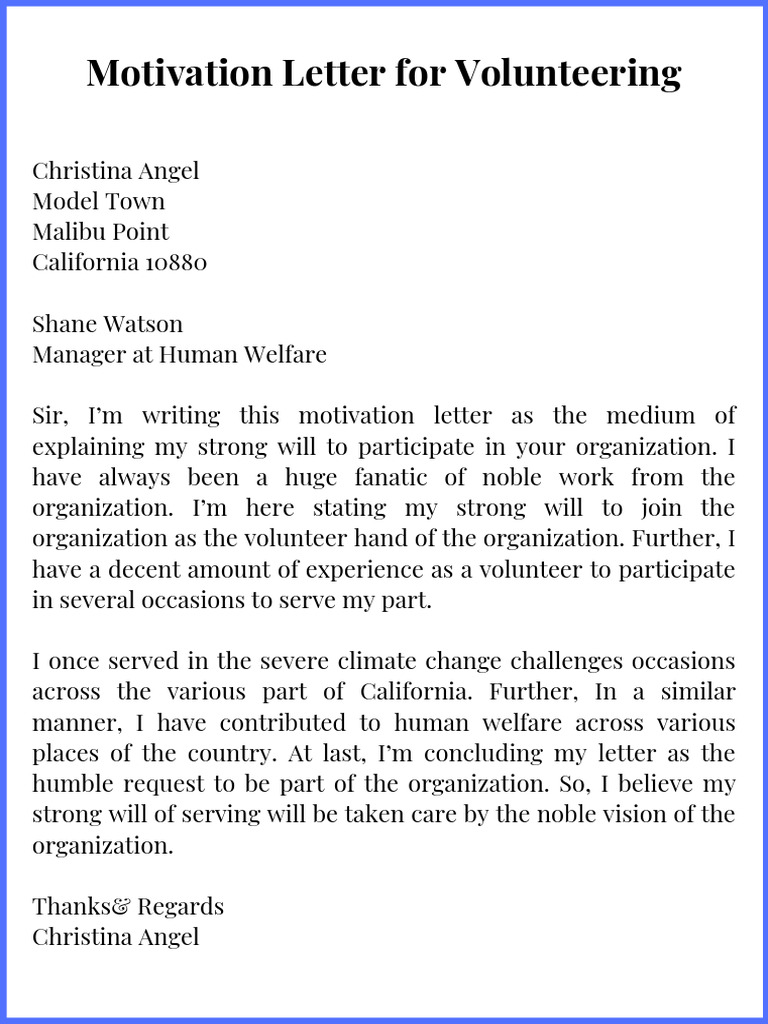 Motivation Letter For Volunteering | PDF