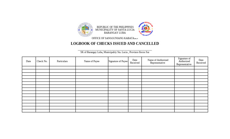 SK Logbook of Checks Issued and Cancelled - Blank Form | PDF