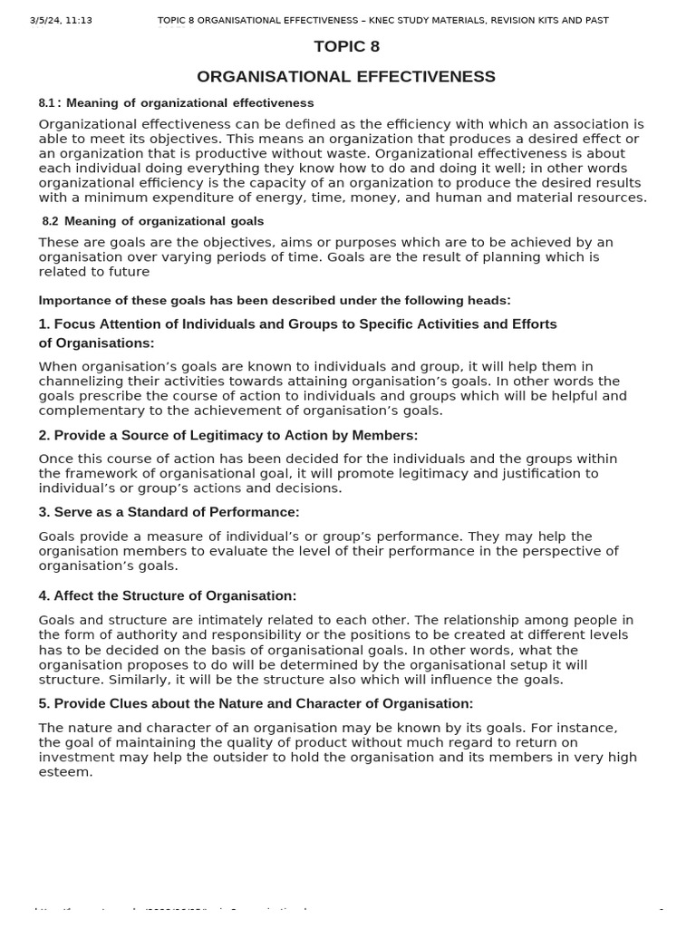 TOPIC 8 ORGANISATIONAL EFFECTIVENESS – ORGANIZATION THEORY & BEHAVIOR | PDF
