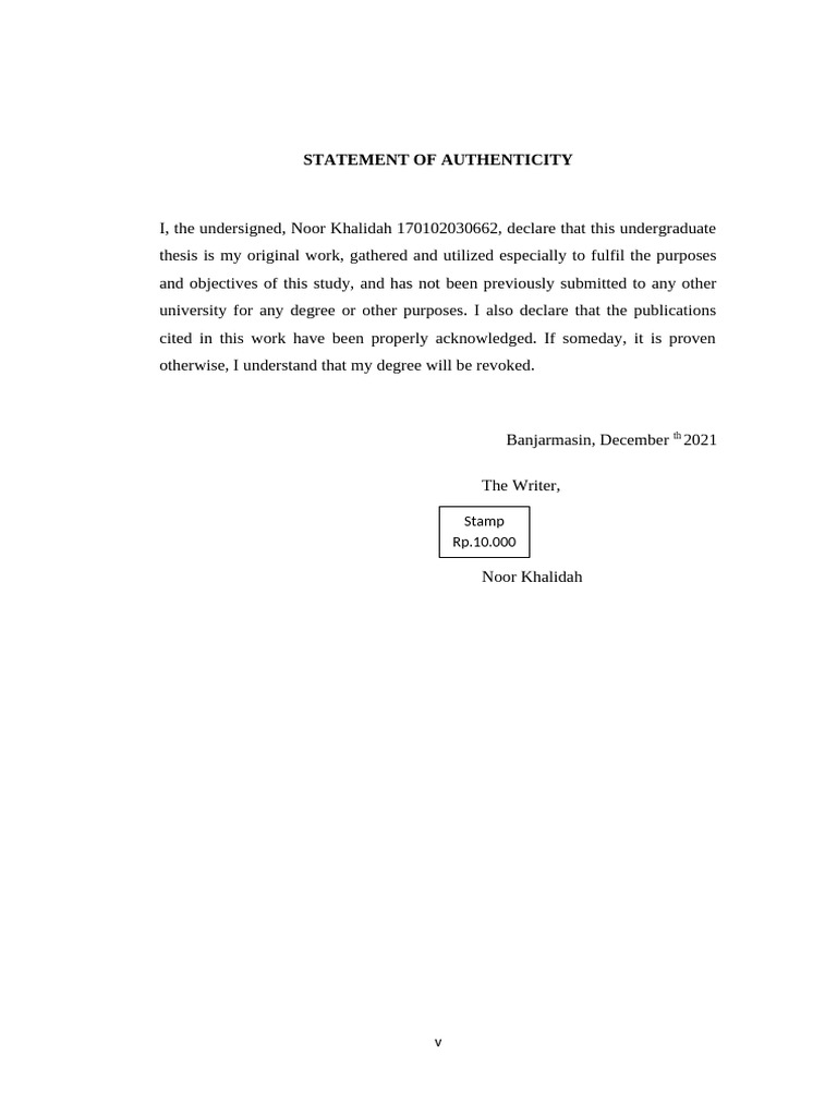 Statement of Authenticity - Noor Khalidah | PDF