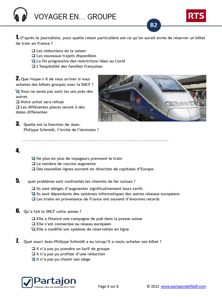 Compréhension Orale B1-B2 - Réserver Un Voyage - Les Questions | PDF