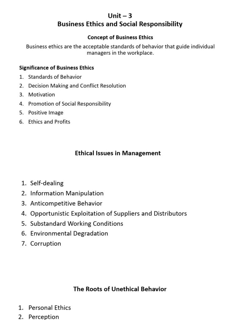 Unit - 3 Business Ethics & Social Responsibility | PDF
