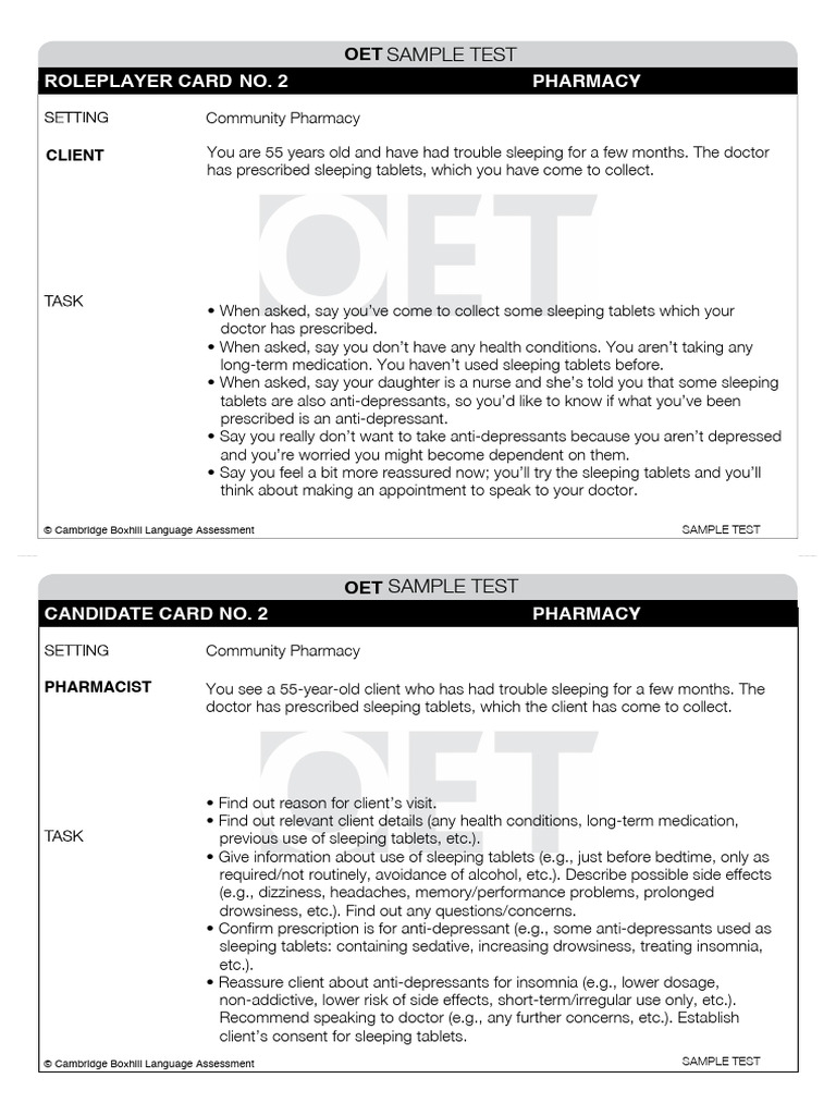 Speaking Sample Test 2 (Pharmacy) | PDF