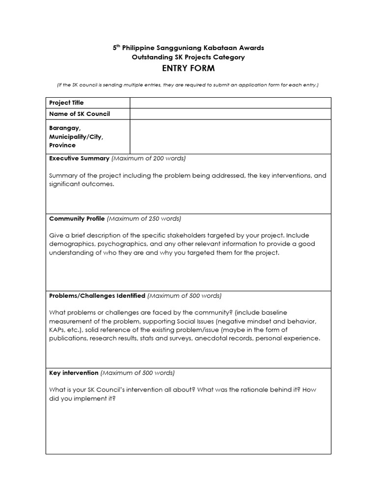 1. Entry Form_5th PSKA Projects [MAKE a COPY] | PDF