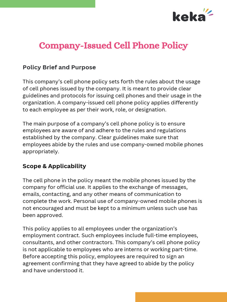 Company Issued Cell Phone Policy Sample | PDF