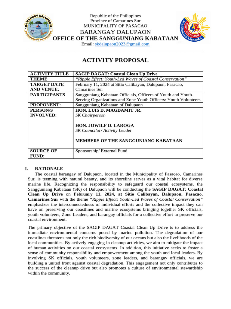 Coastal Clean Up Proposal | PDF | Coast | Sustainability