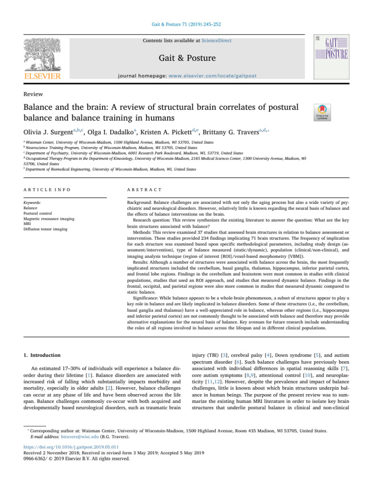 Surgent Et Al - 2019 - Balance and The Brain A Review of Structural ...