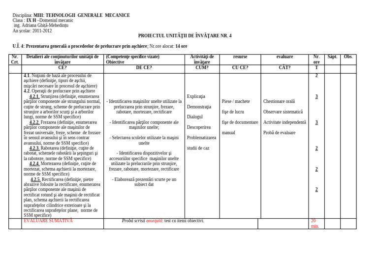Proiect Unitate de Inv | PDF
