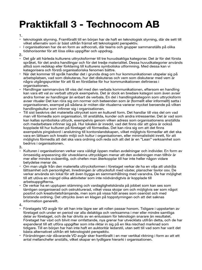 Praktikfall 3 - Technocom AB | PDF