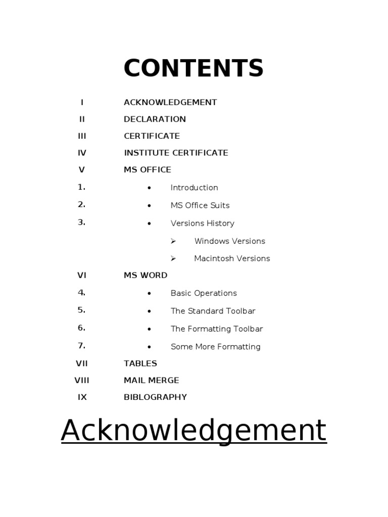 Acknowledgement: I Acknowledgement II Declaration III Certificate IV ...