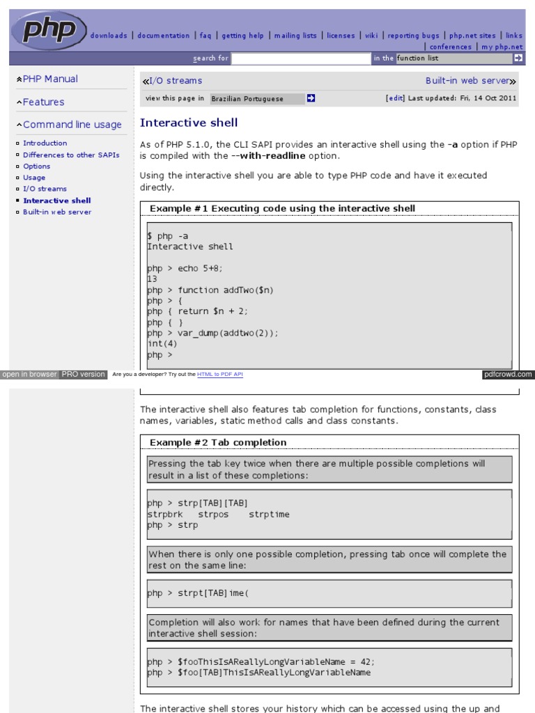 WWW PHP Net Manual en Features Command Line Interactive PHP | PDF | Php ...