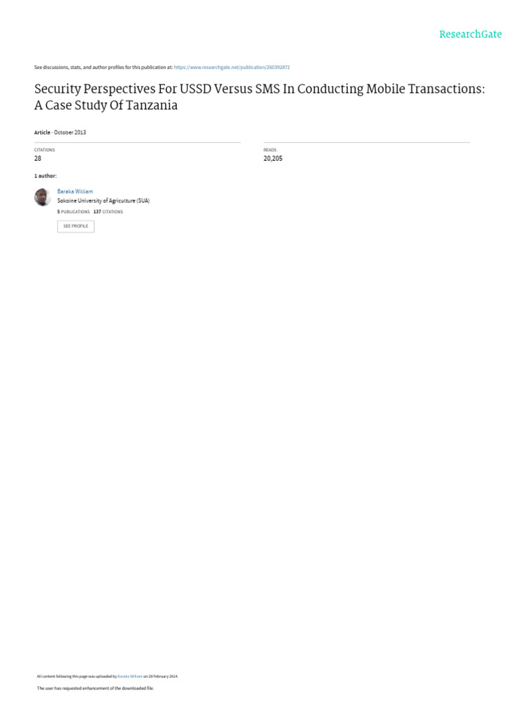 Security Perspectives For Ussd Versus Sms in Conducting Mobile Transactions A Case Study of ...