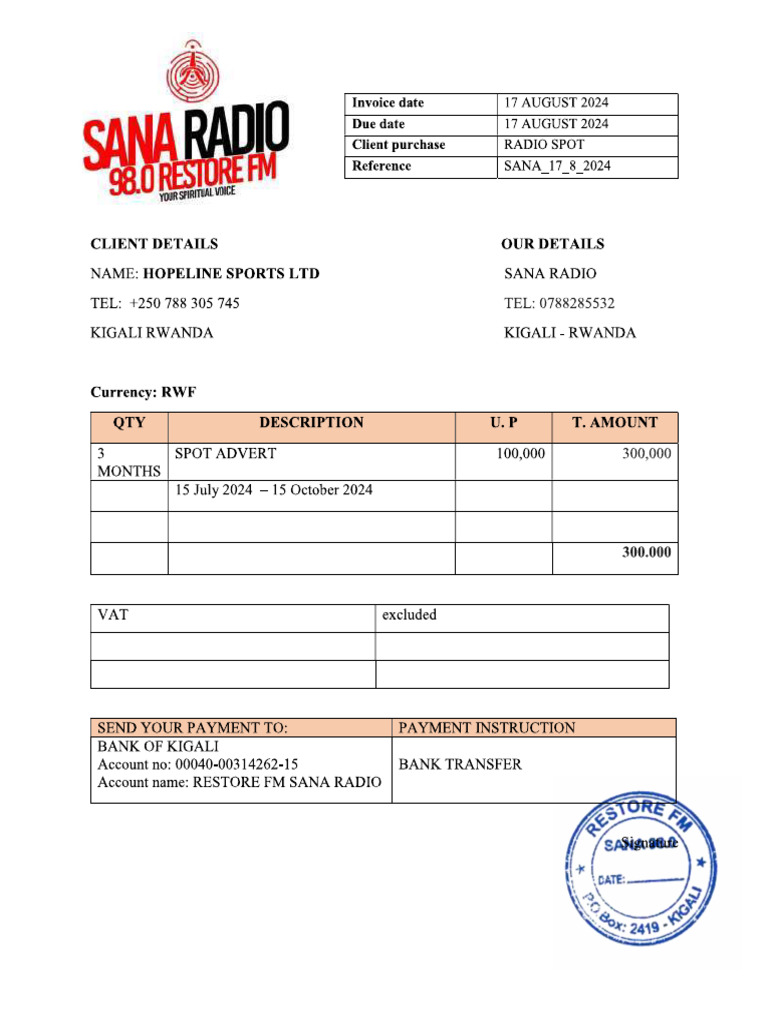 Invoice Hopeline Sports | PDF