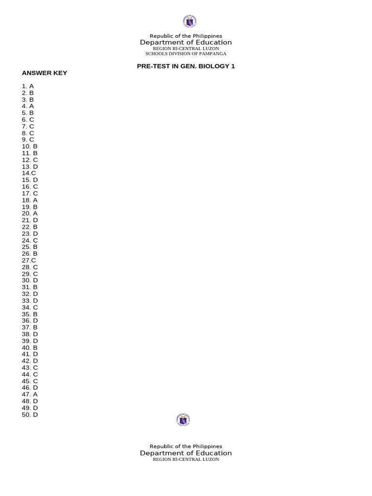 Pre Test Answer Key SHS | PDF