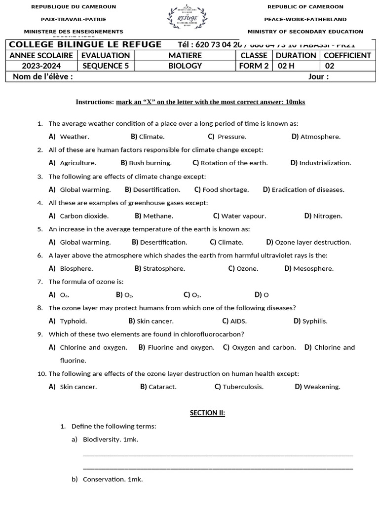 Biology Form 2 Third Term 2023-2024 | PDF