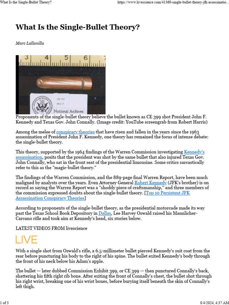 What Is The Single-Bullet Theory - JFK Assassination - Live Science | PDF