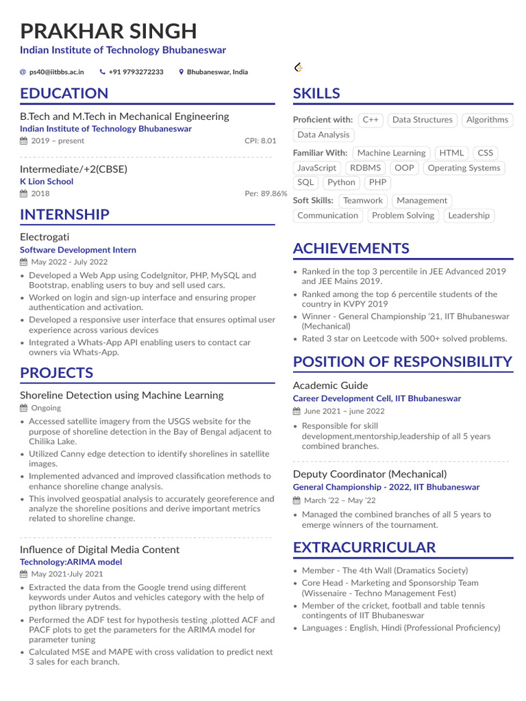 Resume Prakhar Singh Excel | PDF | Computing | Technology & Engineering