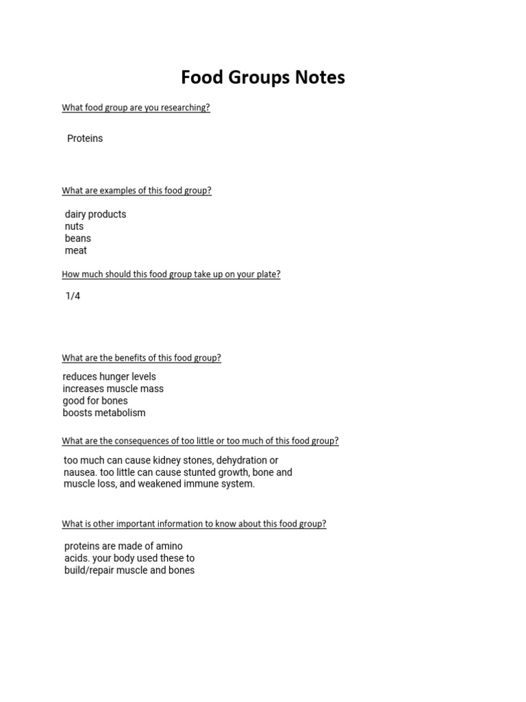 Food Groups Notes | PDF