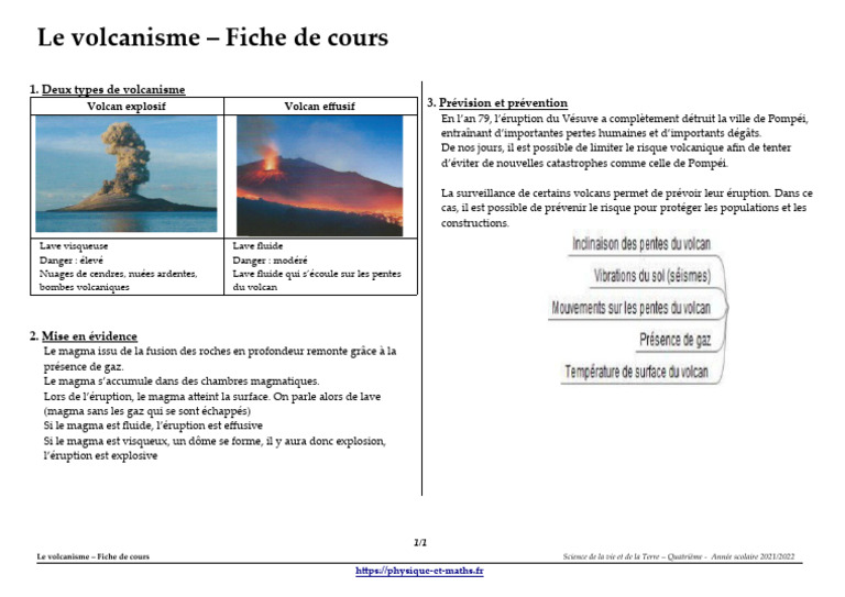 Volcanisme Fiche Cours | PDF