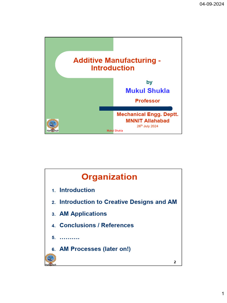 Lect 1 - Intro To AM - Handout - Mukul Shukla | PDF