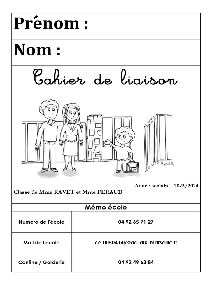 Page de Garde Cahier de Liaison Blog | PDF