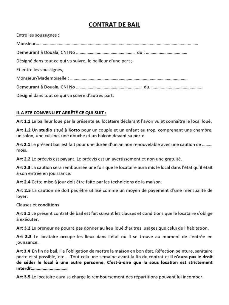 Contrat Bail Studio Kotto | PDF | Law