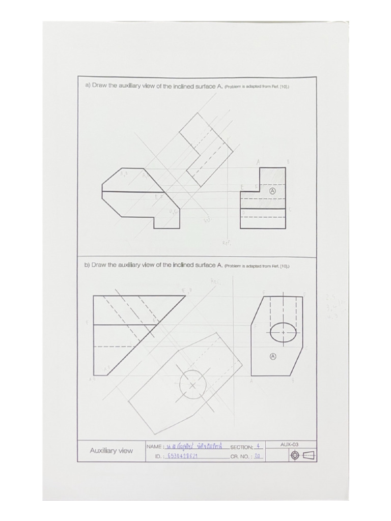 A) Draw The Auxiliary View of The Inclined Surface A. (Problem Is ...
