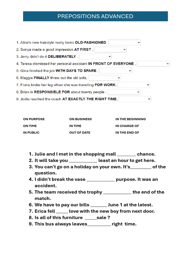 Prepositional Phrases Worksheet 4 | PDF