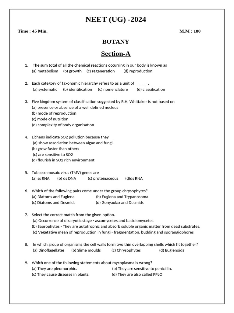 NEET Test - 1 | PDF