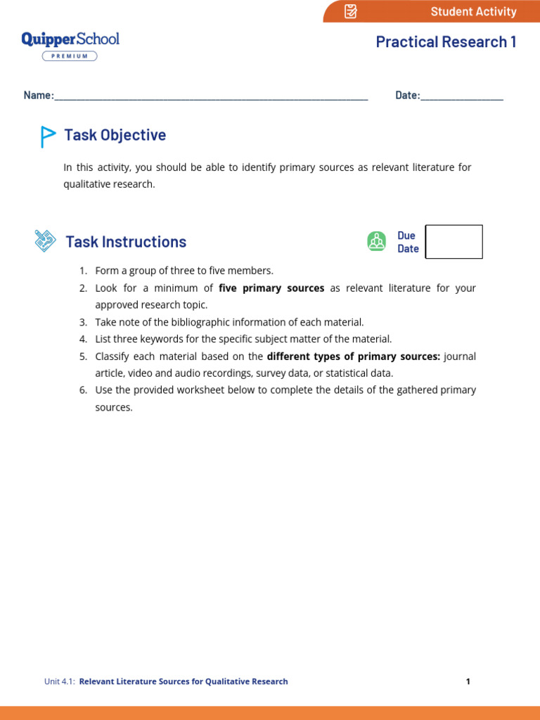 FINAL SA 1 PR1!11!12 UNIT 4 LESSON 1 Relevant Literature Sources For ...