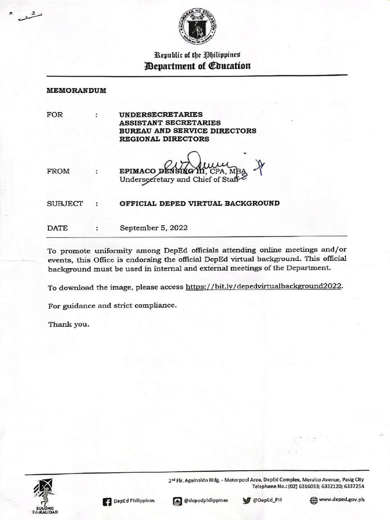 MEMORANDUM Official DepEd Virtual Background | PDF