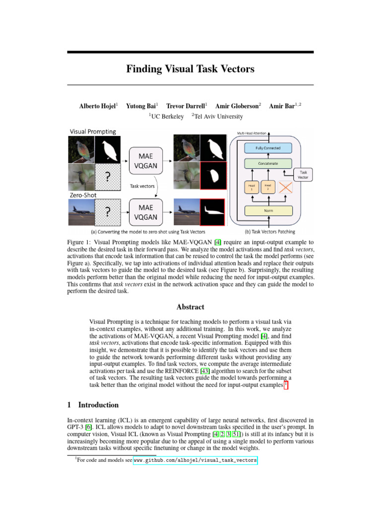 Finding Visual Task Vectors: Alberto Hojel Yutong Bai Trevor Darrell Amir Globerson Amir Bar | PDF