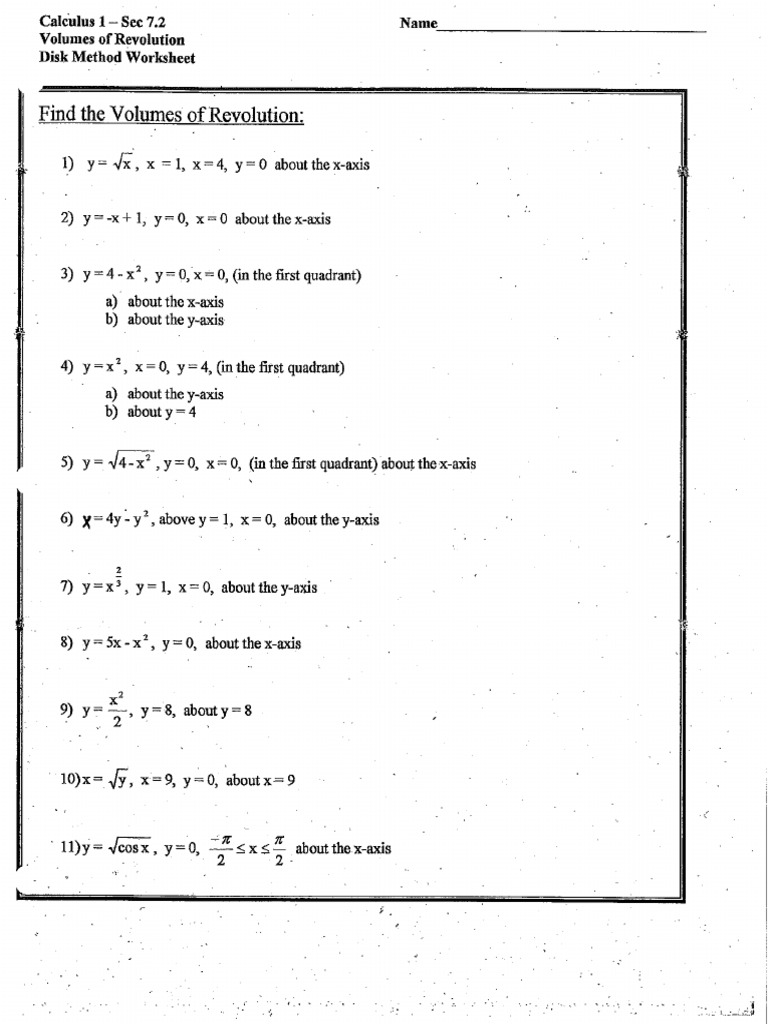 Calc 2 Answers To Disk Ws | PDF
