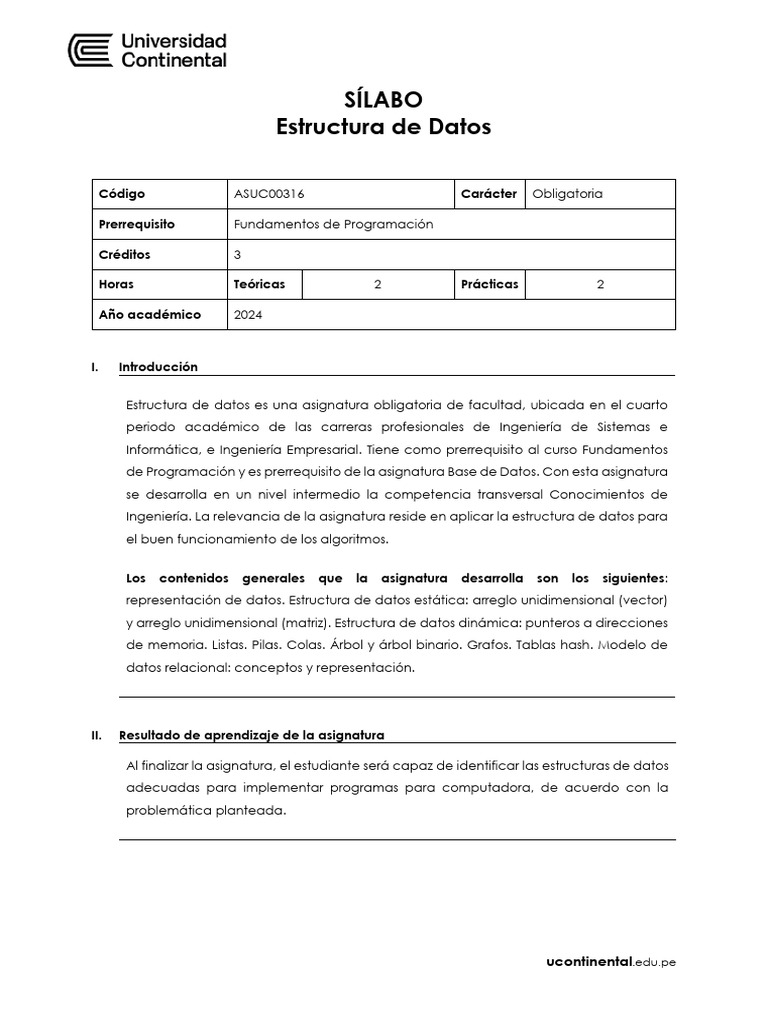 Silabo Estructura de Datos | PDF